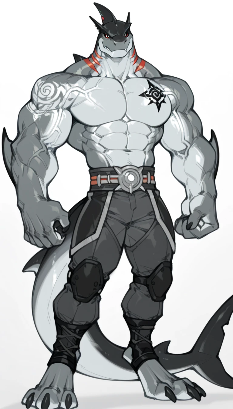 Sharkman, anthro megalodon, darker hands and fins, black back - SeaArt AI