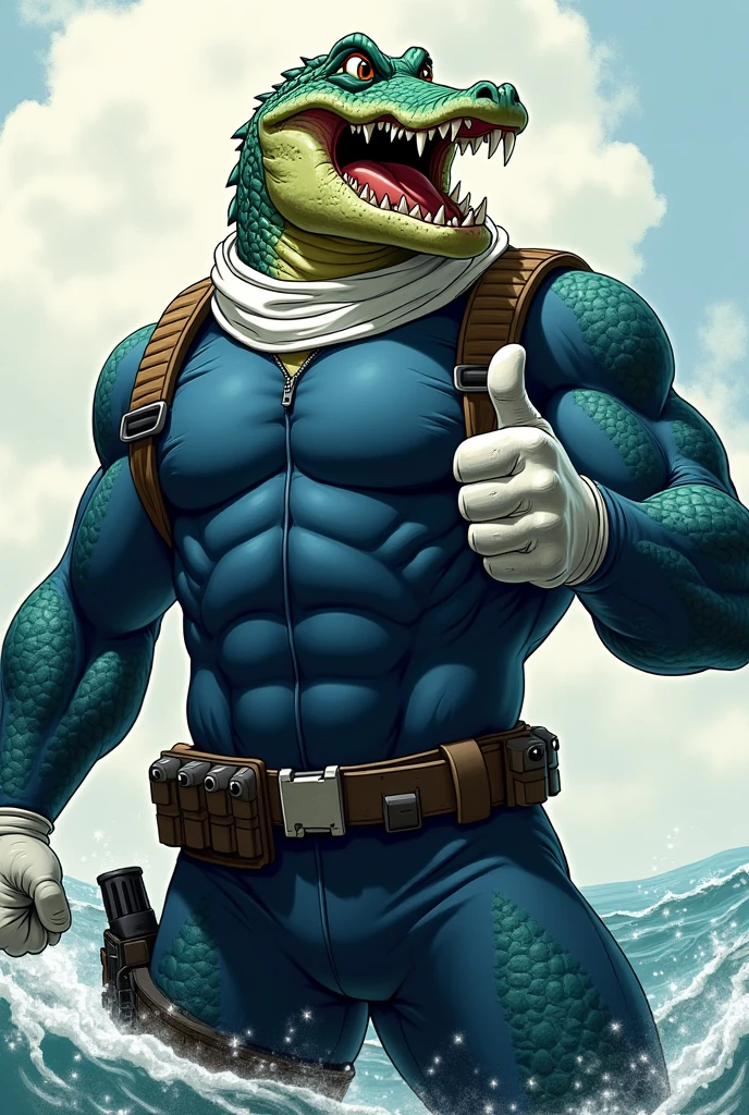 (A rugged beefy extremely muscular bulky smiling crocodile man - SeaArt AI