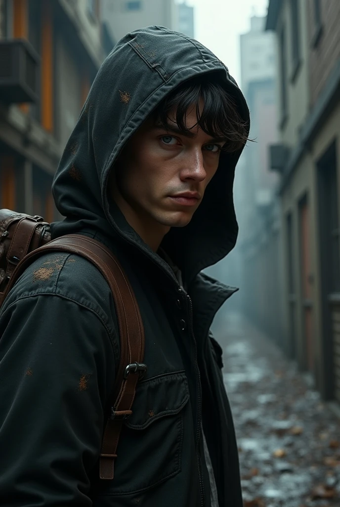 A man who is 175 centimeters tall , has a black jacket , wears a ...