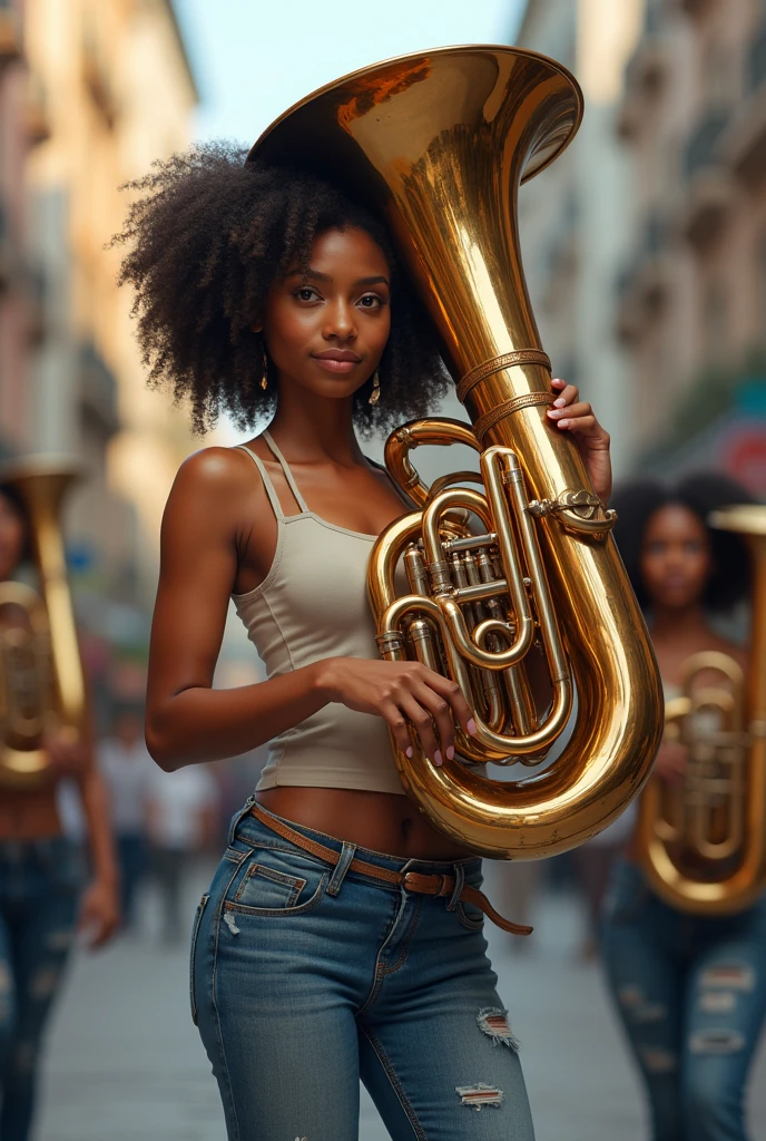 Tuba girl in jeans with you - SeaArt AI