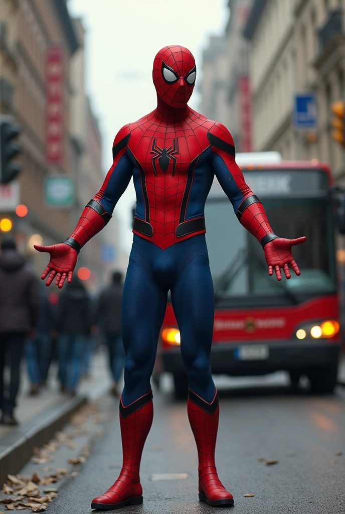 Full body Spider-Man with open arms Ultra-detailed uniform, scene he ...