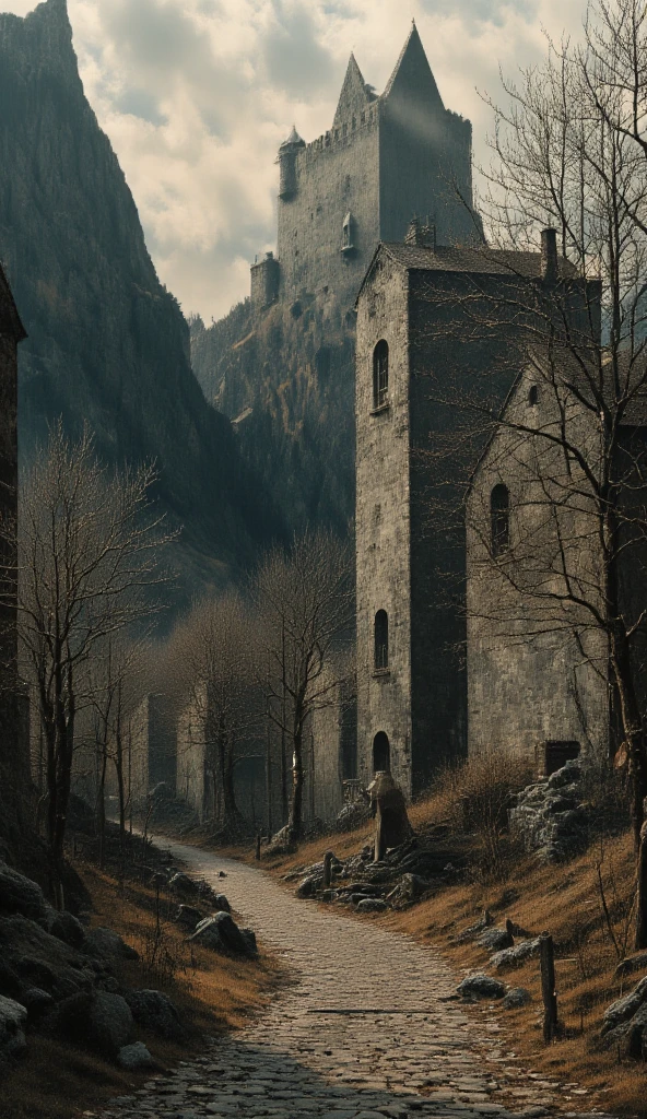 A medieval island castle and sprauling village set in the medieval era ...