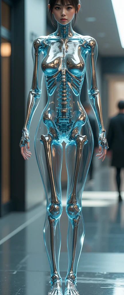 live-action、 、 Android with clear glass body 、 Slim female body 、 plump breasts， Visible、 The ...