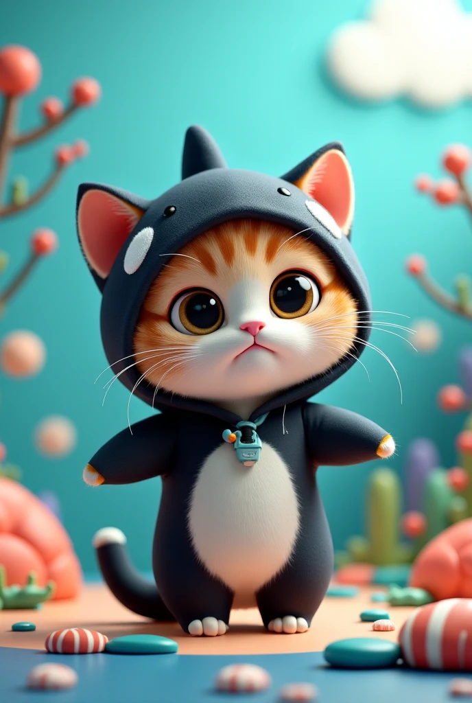 Cute cat with orca costume 3d version - SeaArt AI