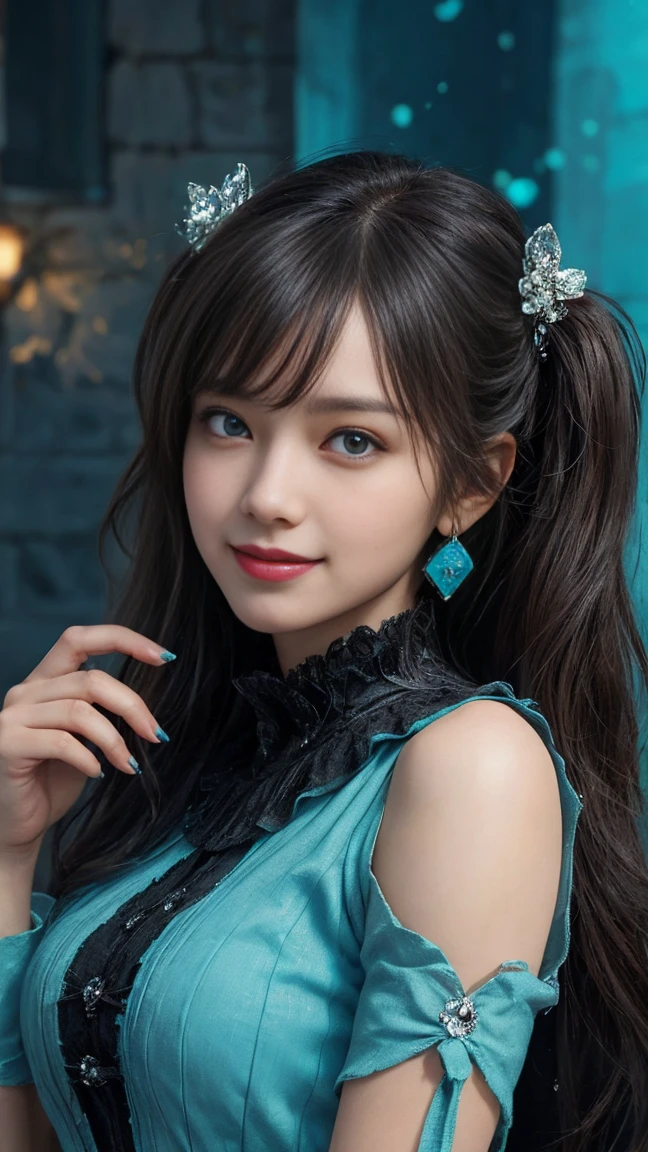kick fighter girl,(turquoise color twintail hair),(turquoise eyes ...