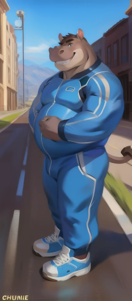 alone, Male tall , Big torso ,Standing , road,hippo wing hawk - SeaArt AI