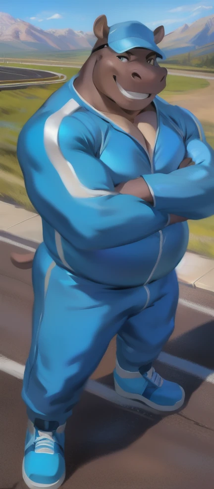 alone, man, stance, road, hippo, Blue Military Spacesuit, Overweight ...