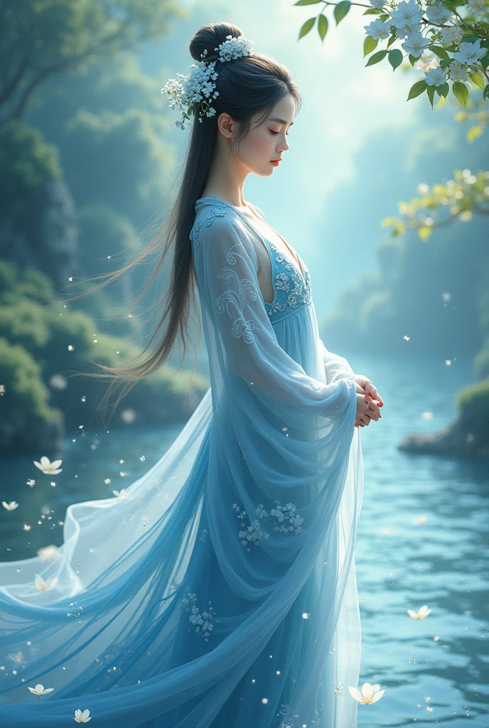 GODESS PHOTO. NATURAL AND CHINESE VIBE. MAIN COLOUR IS BLUE - SeaArt AI