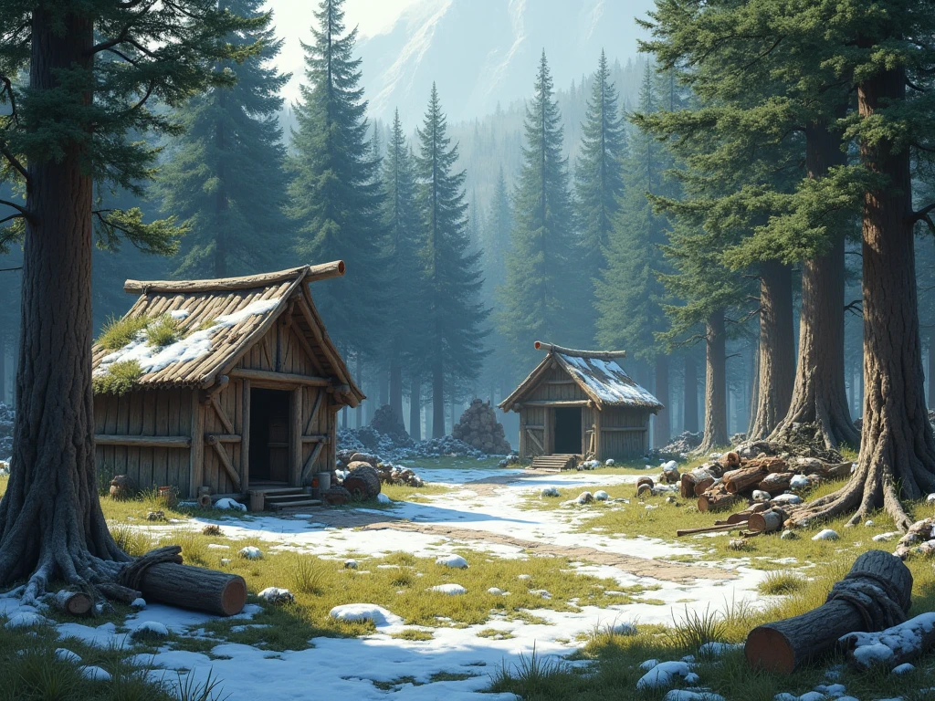 Medieval logging camp, wood background, no people, medieval fantasy ...