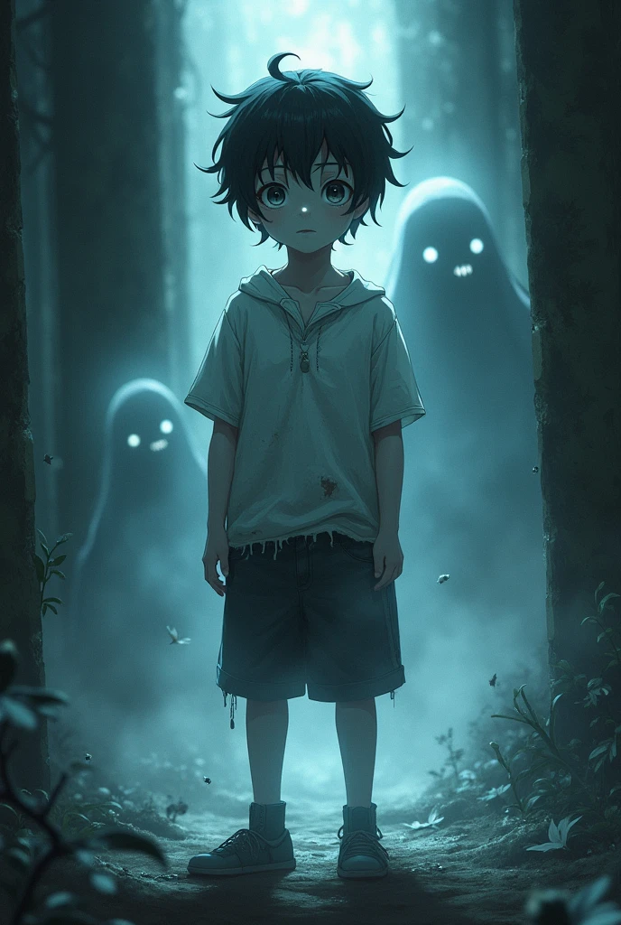 Haunted anime version boy standing - SeaArt AI