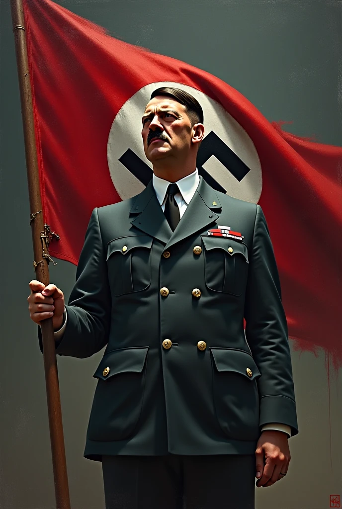 Adolf hitler with nazi flag hi everyone - SeaArt AI
