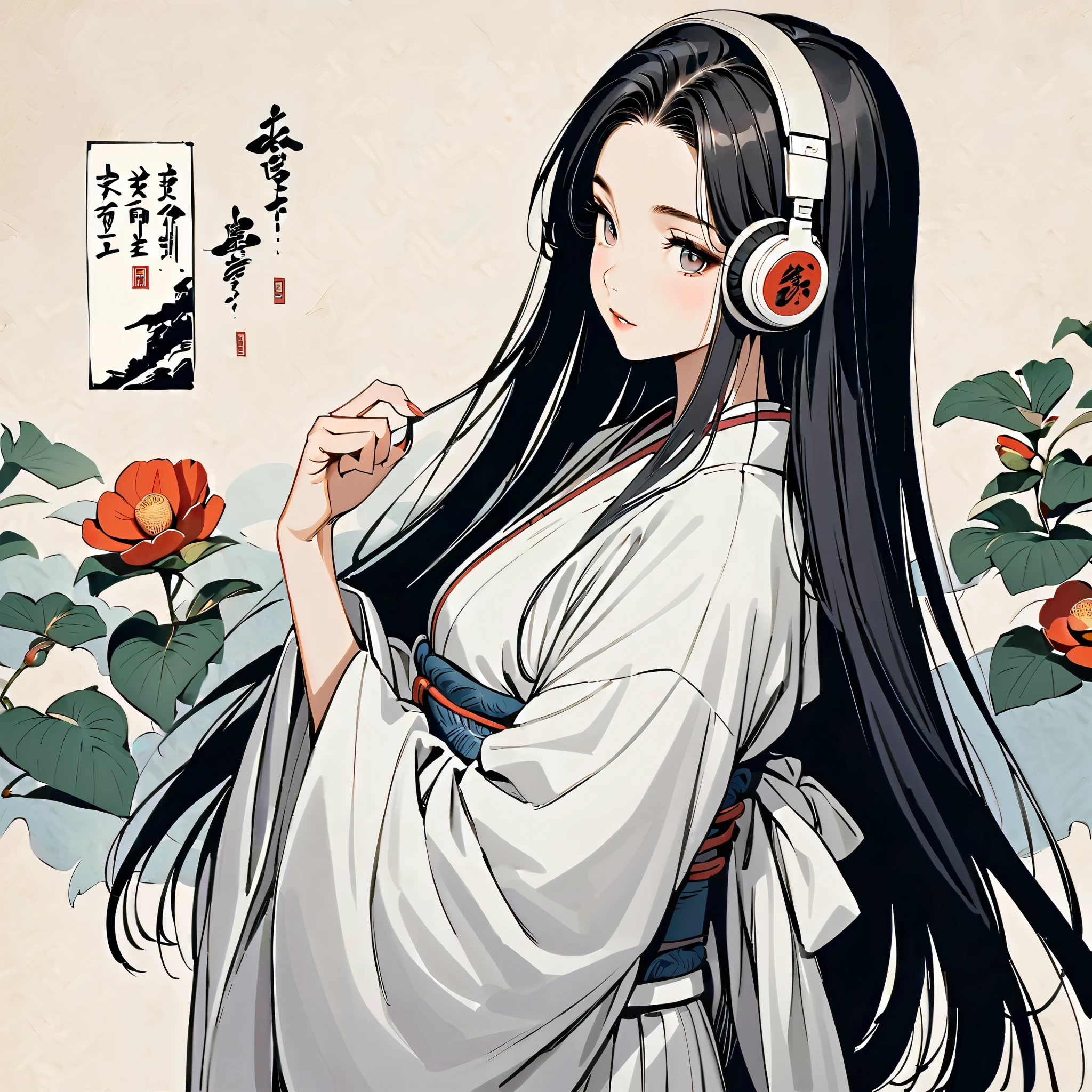 Anime girl with headphones and a rose bush - SeaArt AI