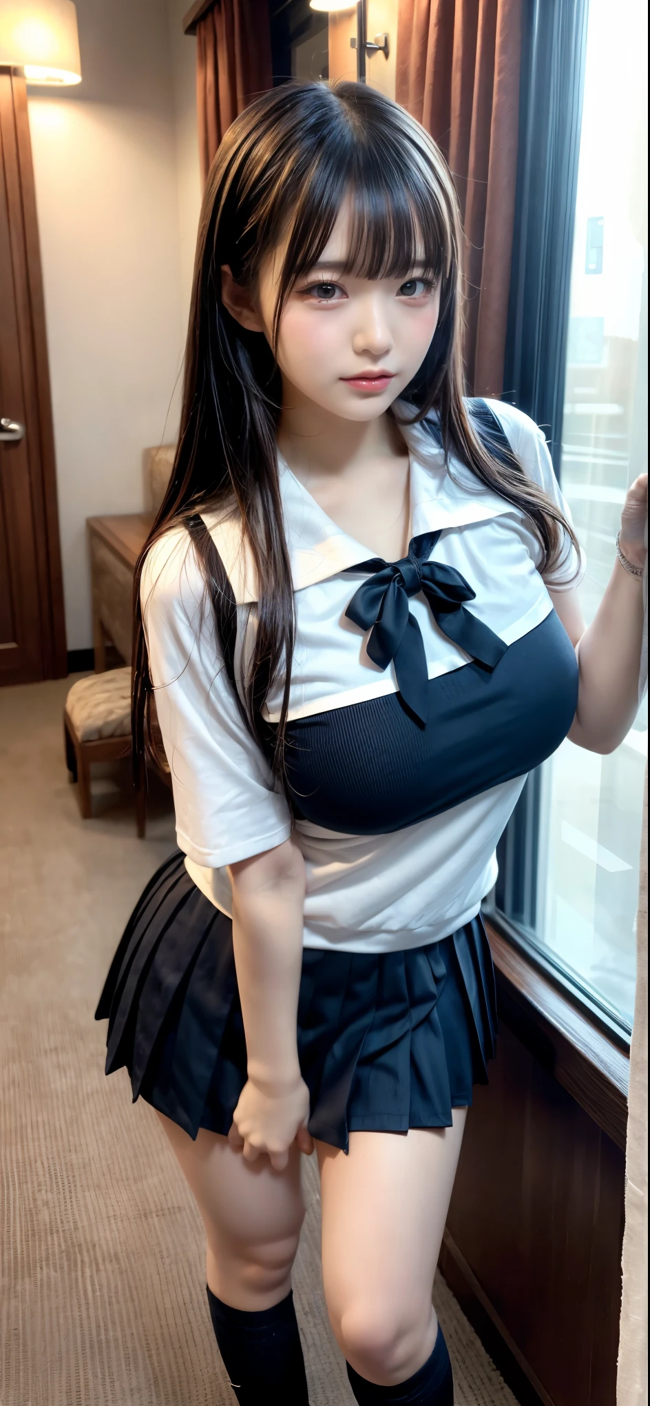There Is A Woman In A Uniform Posing By A Window Seaart Ai