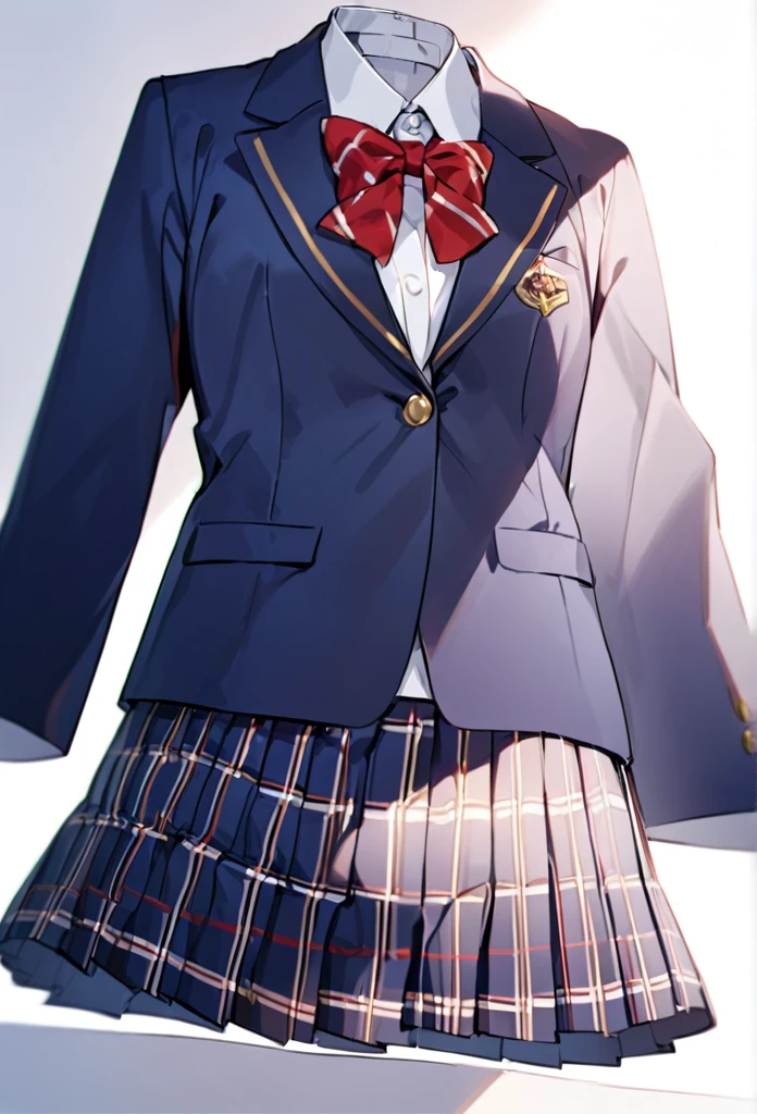 A neatly arranged Japanese school uniform laid flat on a clean white ...