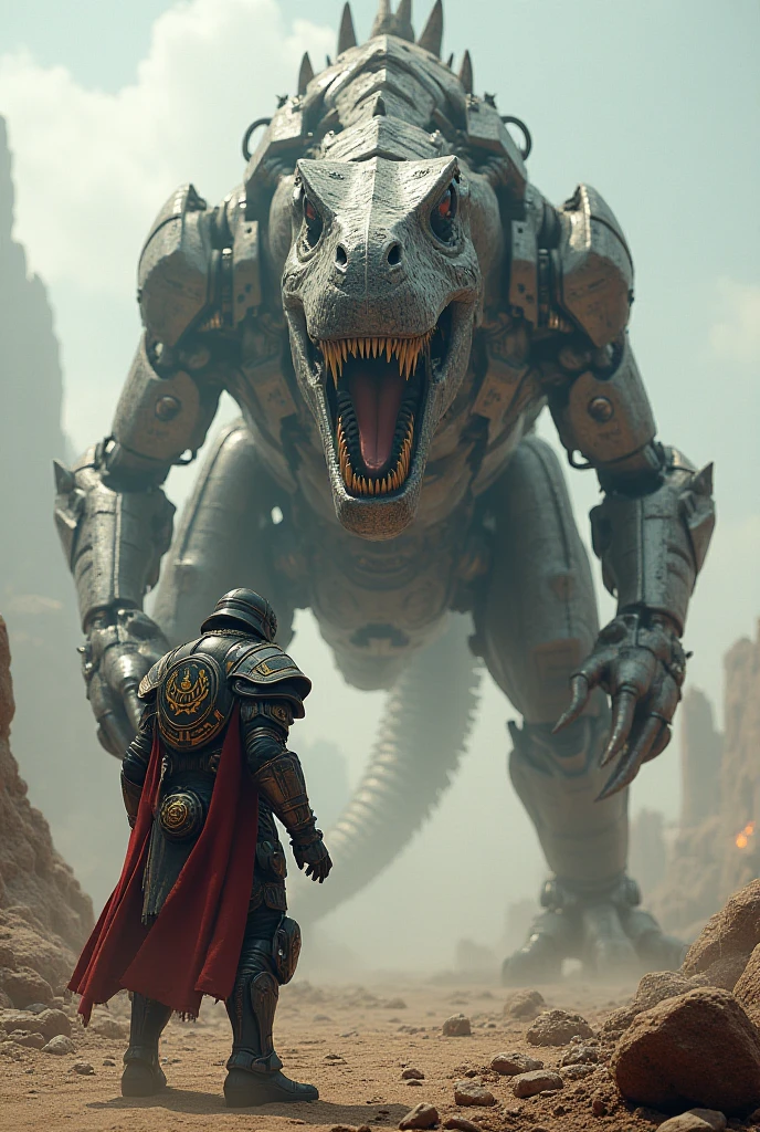 Robotic Spinosaurus fighting the doomslayer realistic style - SeaArt AI