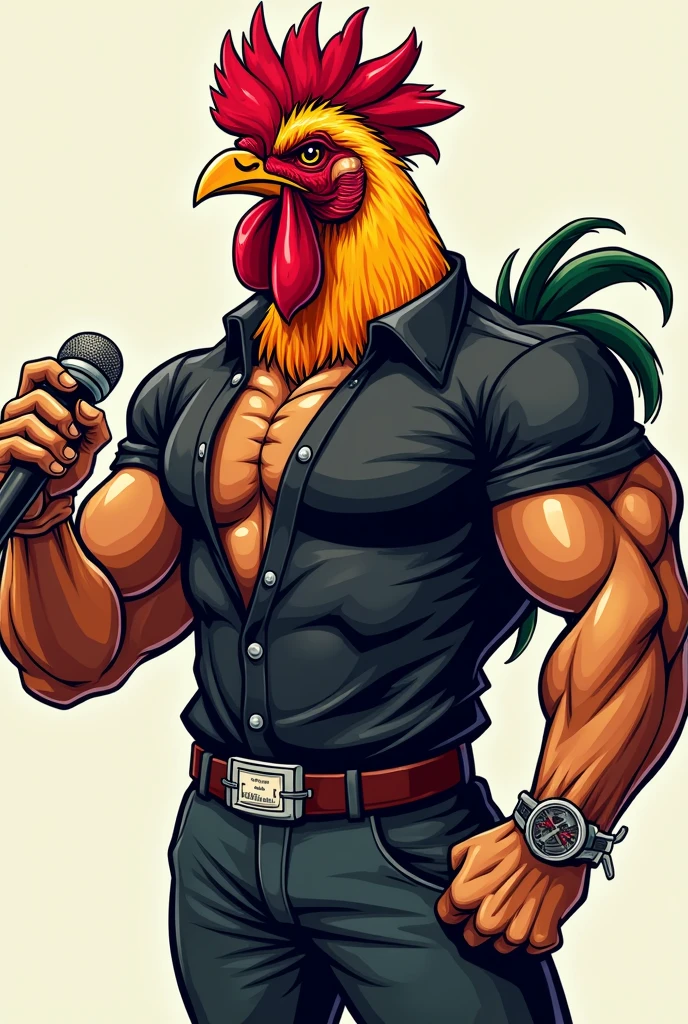 Imagine an anthropomorphic rooster . 1-The rooster is large and ...