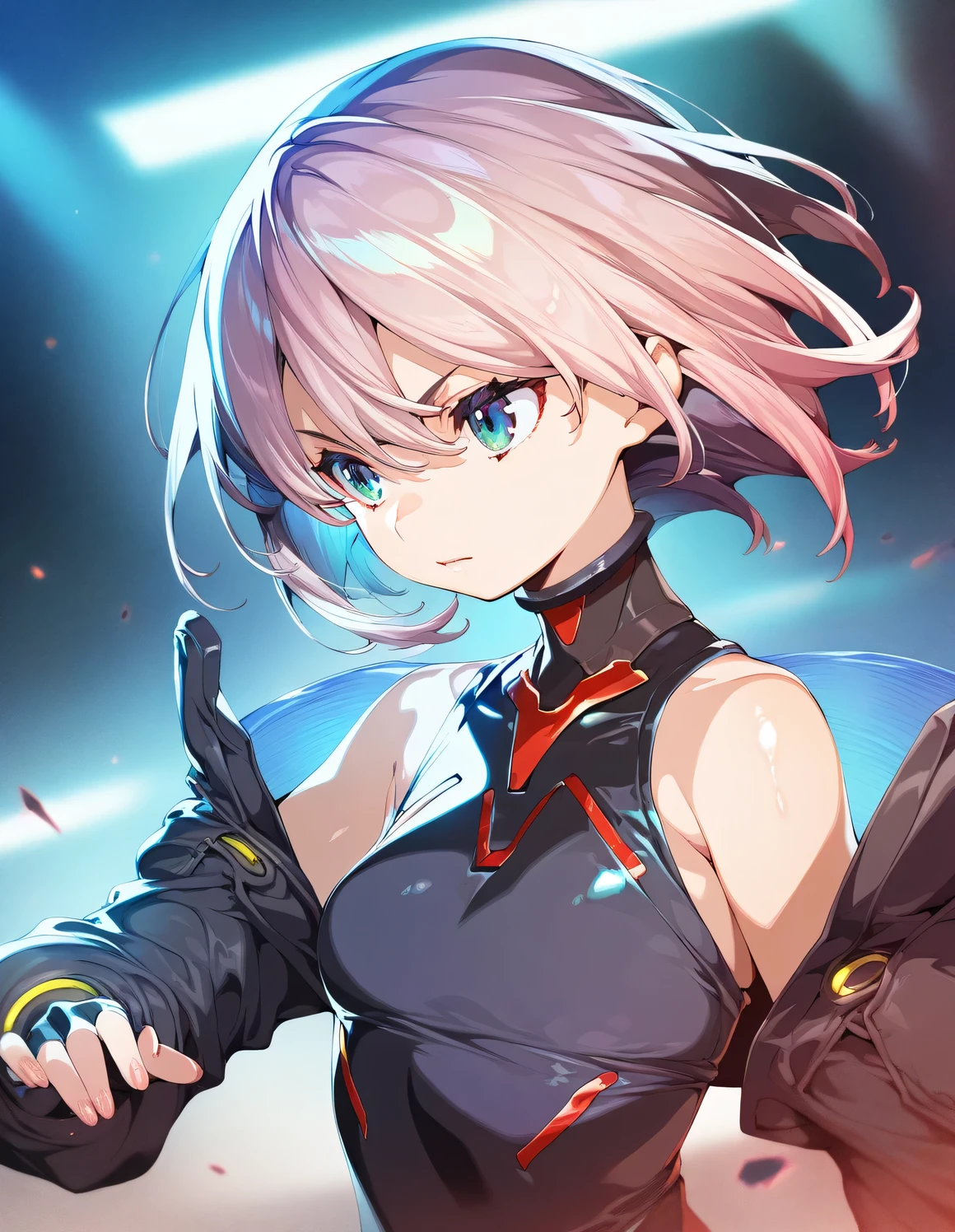 Anime girl with pink hair and blue eyes holding a gun - SeaArt AI