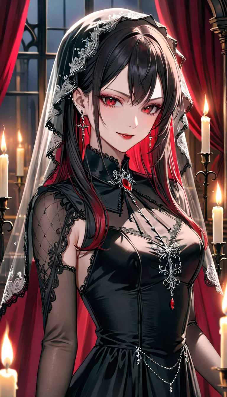 "Extreme close-up, Face-focused portrait of a seductive female vampire ...