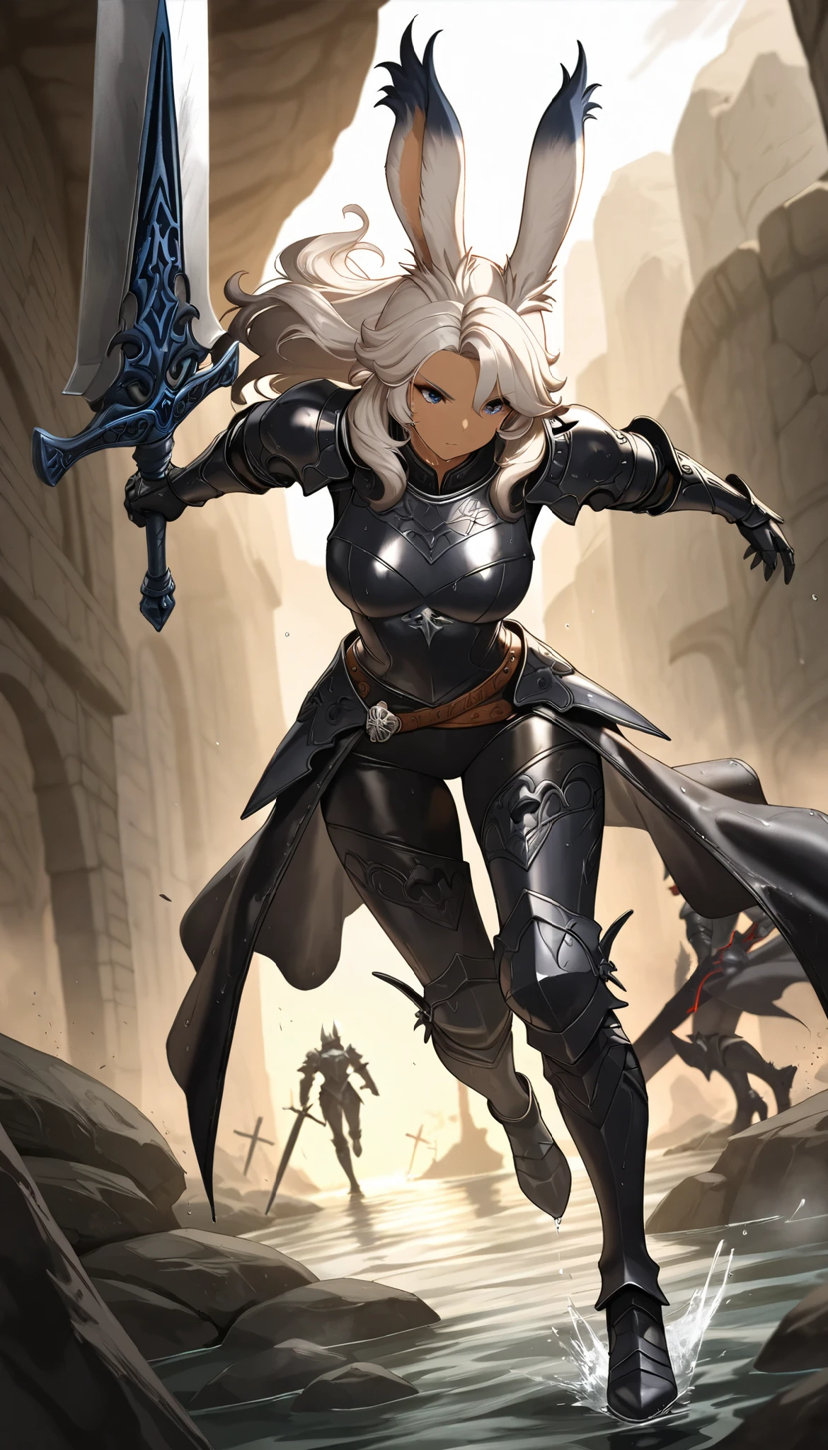 There is a woman in a black outfit holding a sword（warrior of light ...