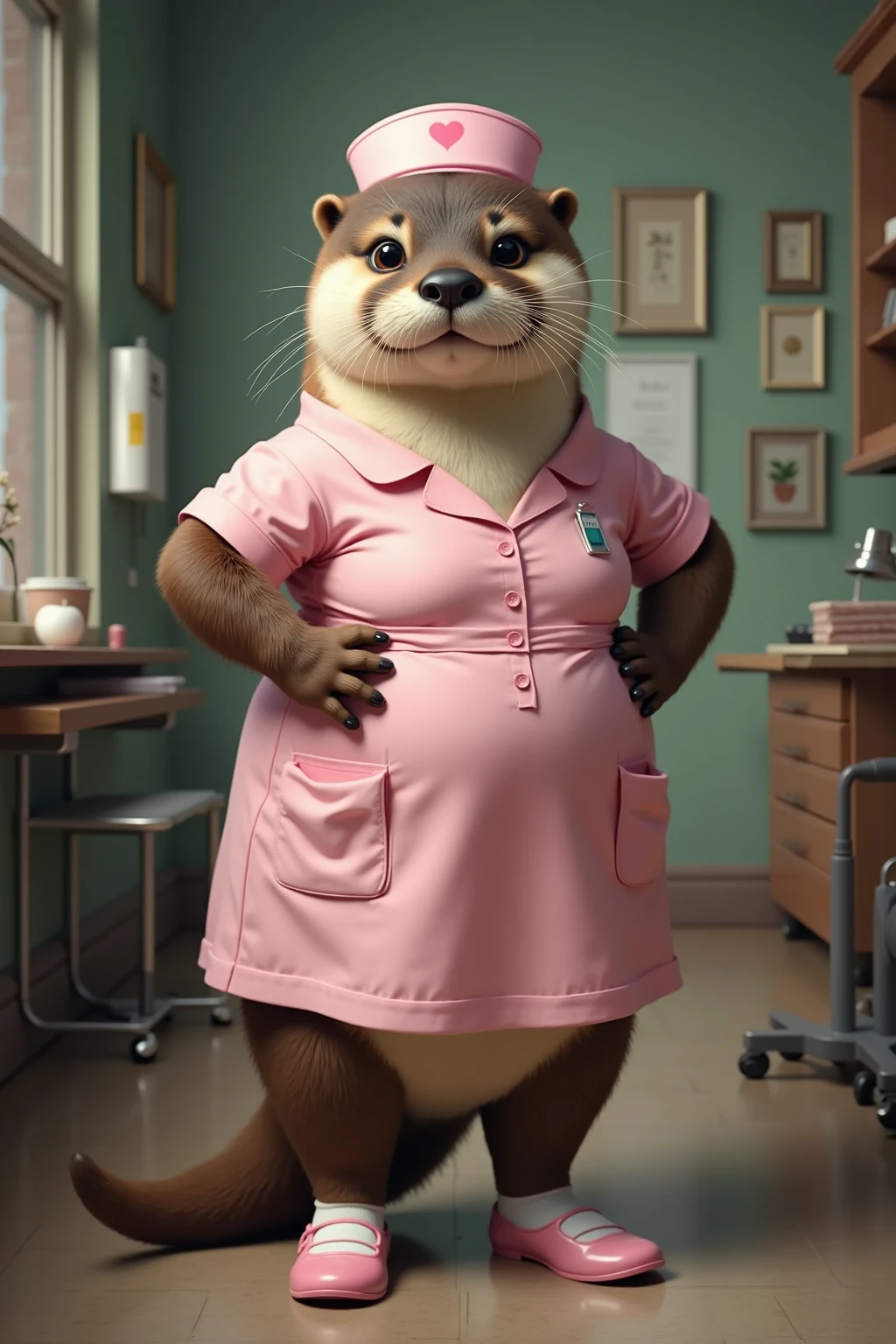 Photorealistic portrait of Dressed animals - a ((fat)) (baby otter ...