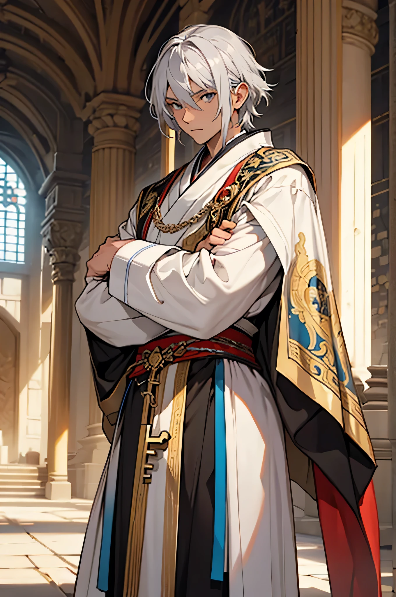 Anime character in a white robe standing in a large building - SeaArt AI