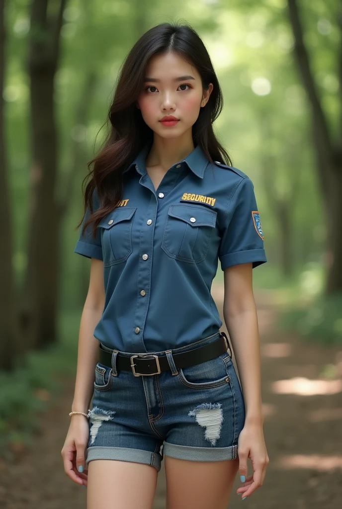 A cute woman from thailand with short security guard suit - SeaArt AI
