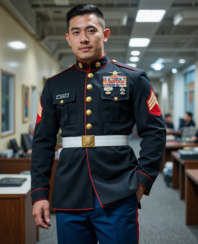 Dress Blue Uniform B at the Base、Uniform cap、 muscular man、 Japanese ...