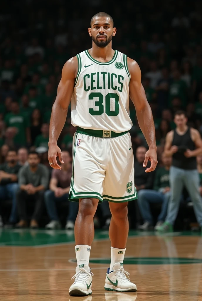 A white man that has a lean, athletic build. He’s not very muscular but ...