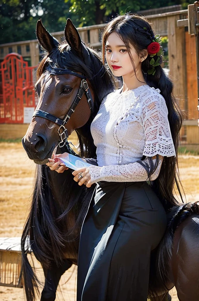 The woman and the horse Oil on canvas, impasto painting, close - SeaArt AI