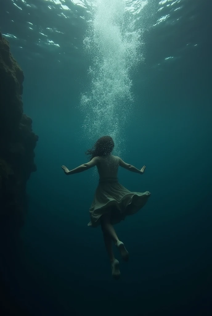 Women falling into the water in dark sea - SeaArt AI