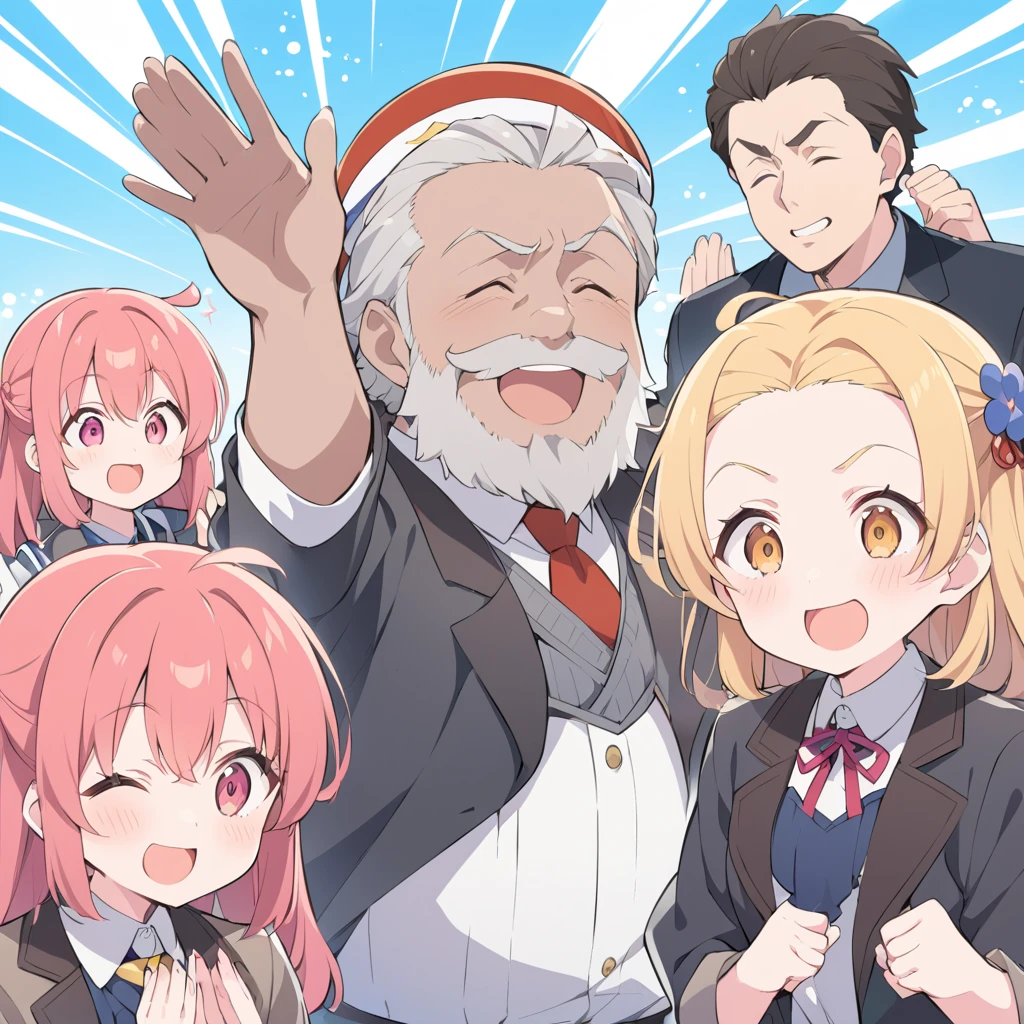 Illustration of clapping、 uncle 、 sounds fun、 anime style - SeaArt AI