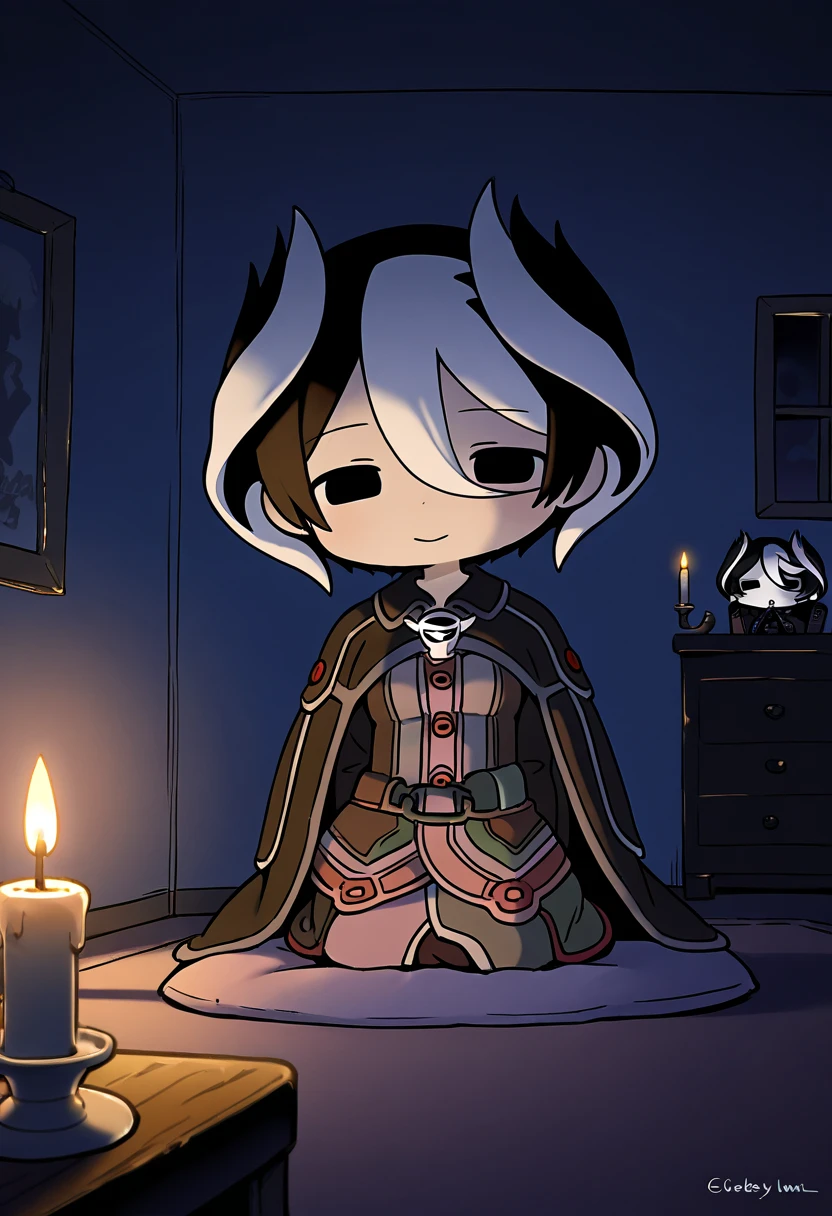 Chibi, Anime Made in Abyss character Ozen, cheeky look, dark room ...