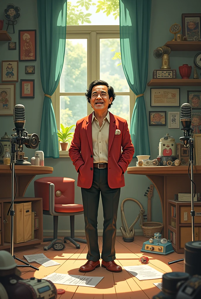 P Ramlee Cartoon in Studio Ghibli Style Anime - SeaArt AI