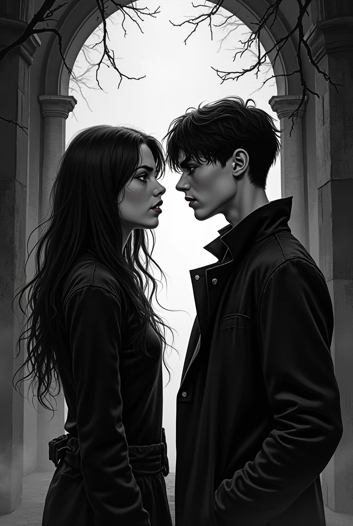 Teenage vampires black and white art in the style of Neil Gaiman dark ...