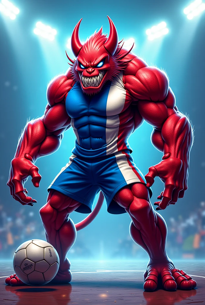Bad Mascot Futsal colors blue white and red - SeaArt AI