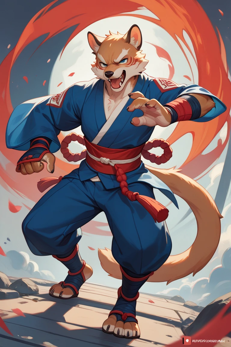 Furry dragao, With prepared to fight pose, serious look, samurai ...