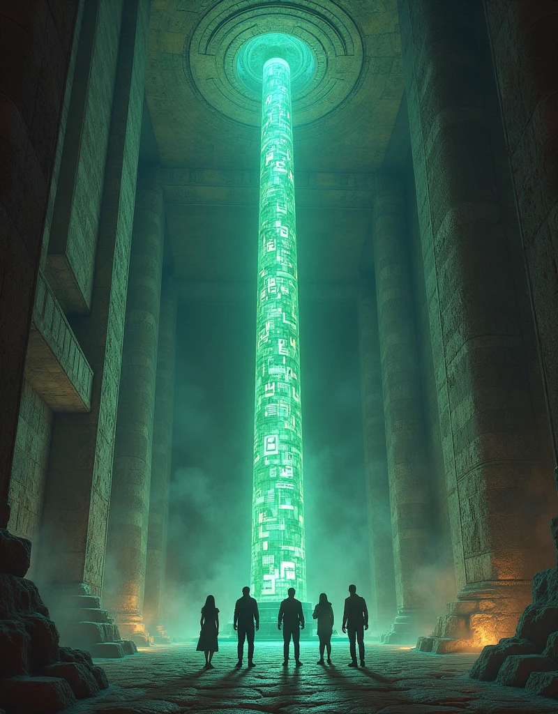The explorers step into an enormous underground hall, their footsteps ...