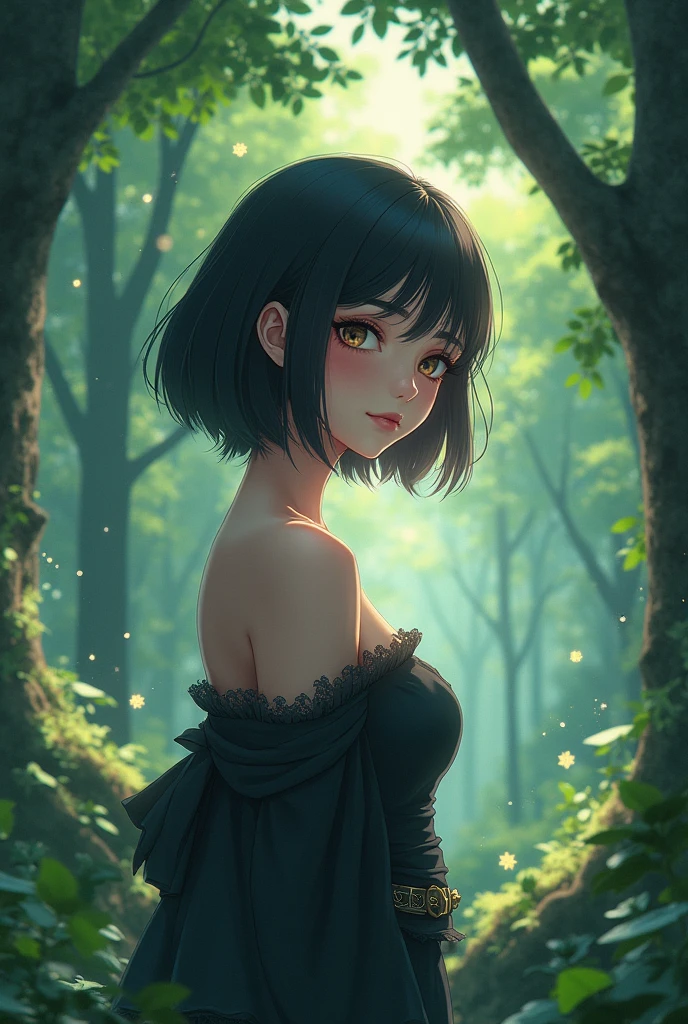 Screen cap adult female anime attractive witch, with short hair - SeaArt AI