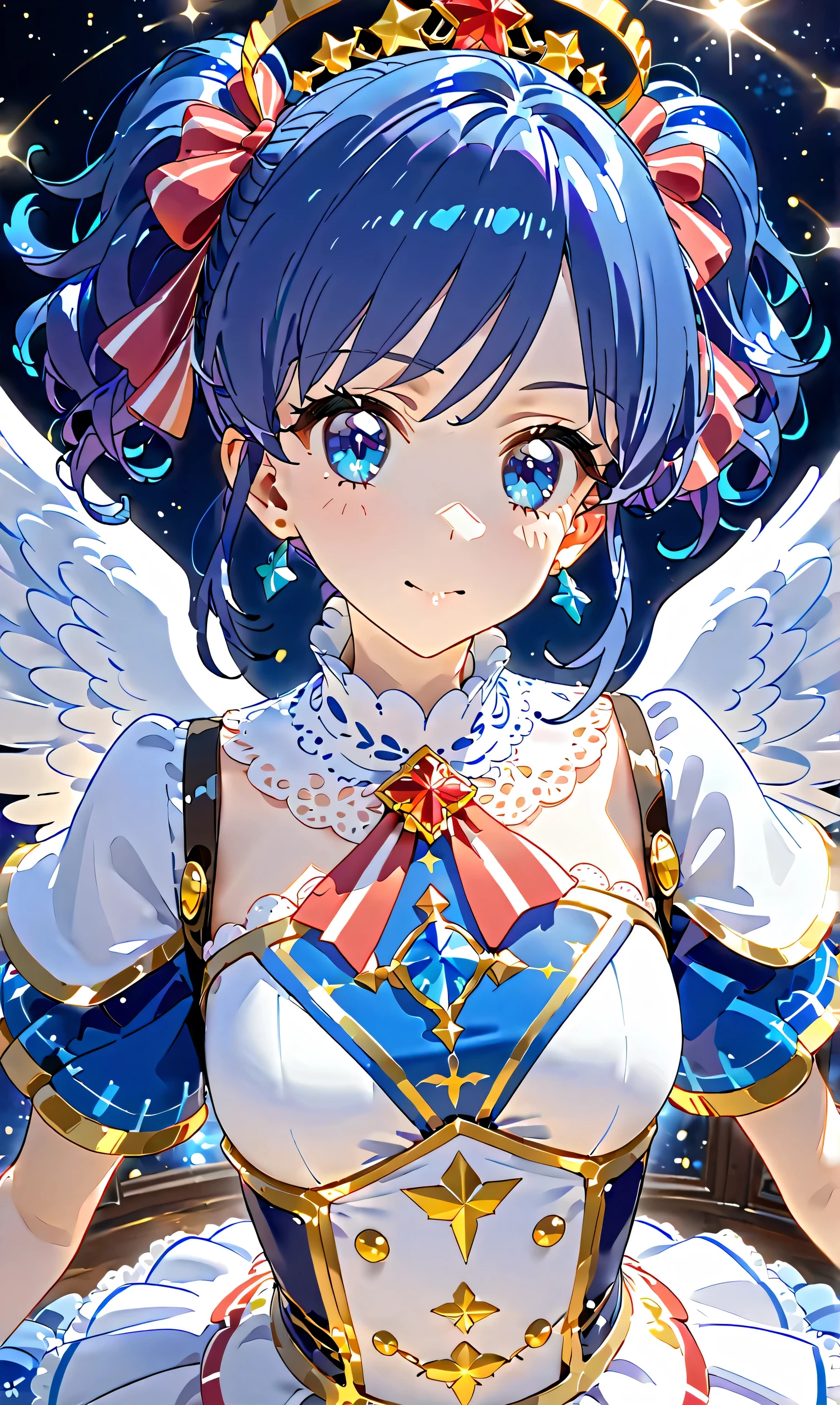 Anime girl with blue hair and angel wings in a white dress（kiriya aoi ...