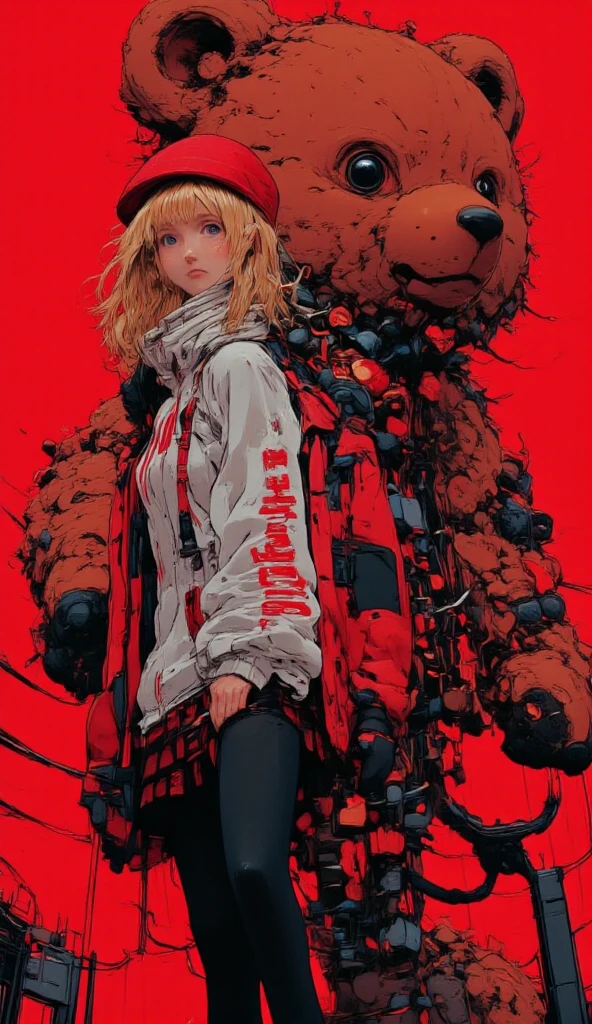 anatomically correct , anime girl with a giant teddy bear behind in the ...