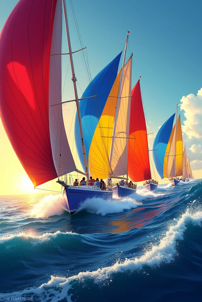 Create a vibrant and dynamic poster for 'Les Voiles Du Zoute - SeaArt AI