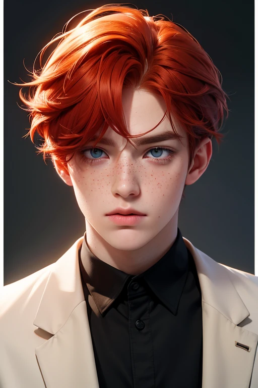 Schoolboy boy. narrow eyes, haughty look, orange eye color. red hair ...