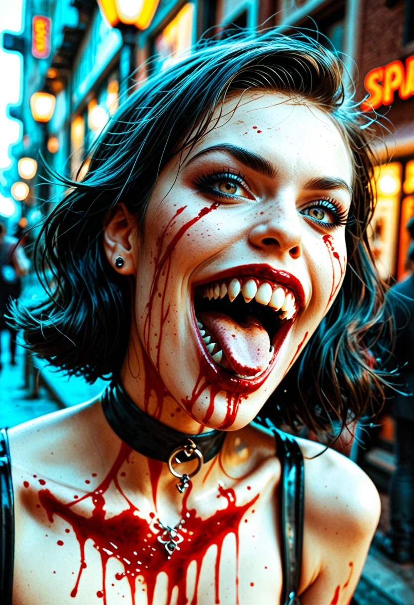 Vampiress, sharp bloody teeth - SeaArt AI