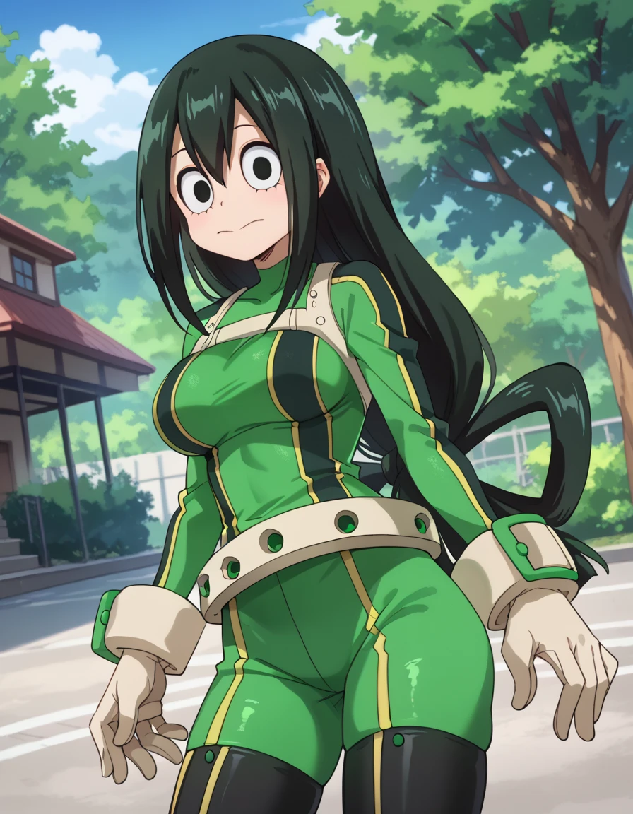 Tsuyu Asui, petite figure, costume, froppy costume, slender body ...