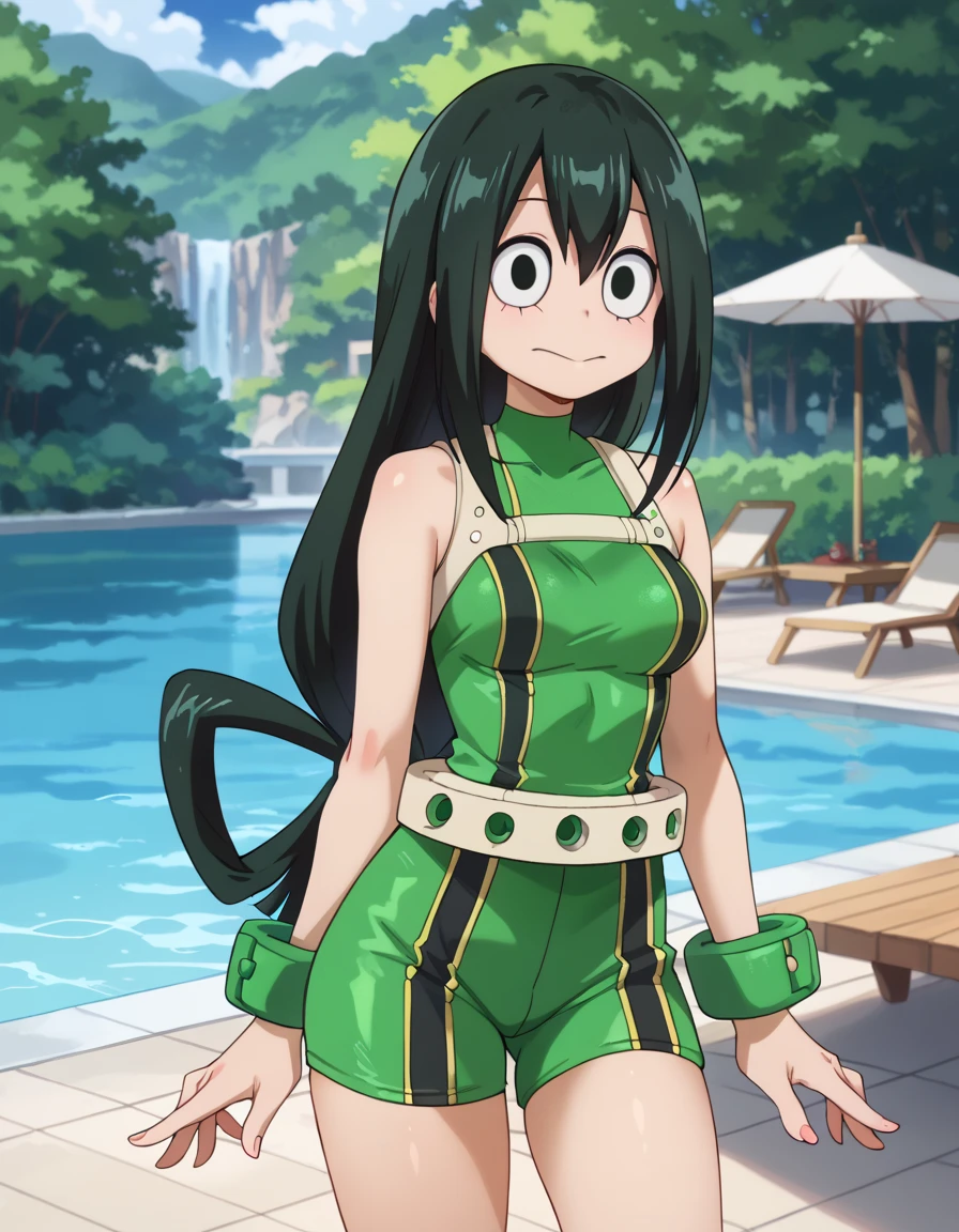 Tsuyu Asui, petite figure, costume, froppy costume, slender body ...