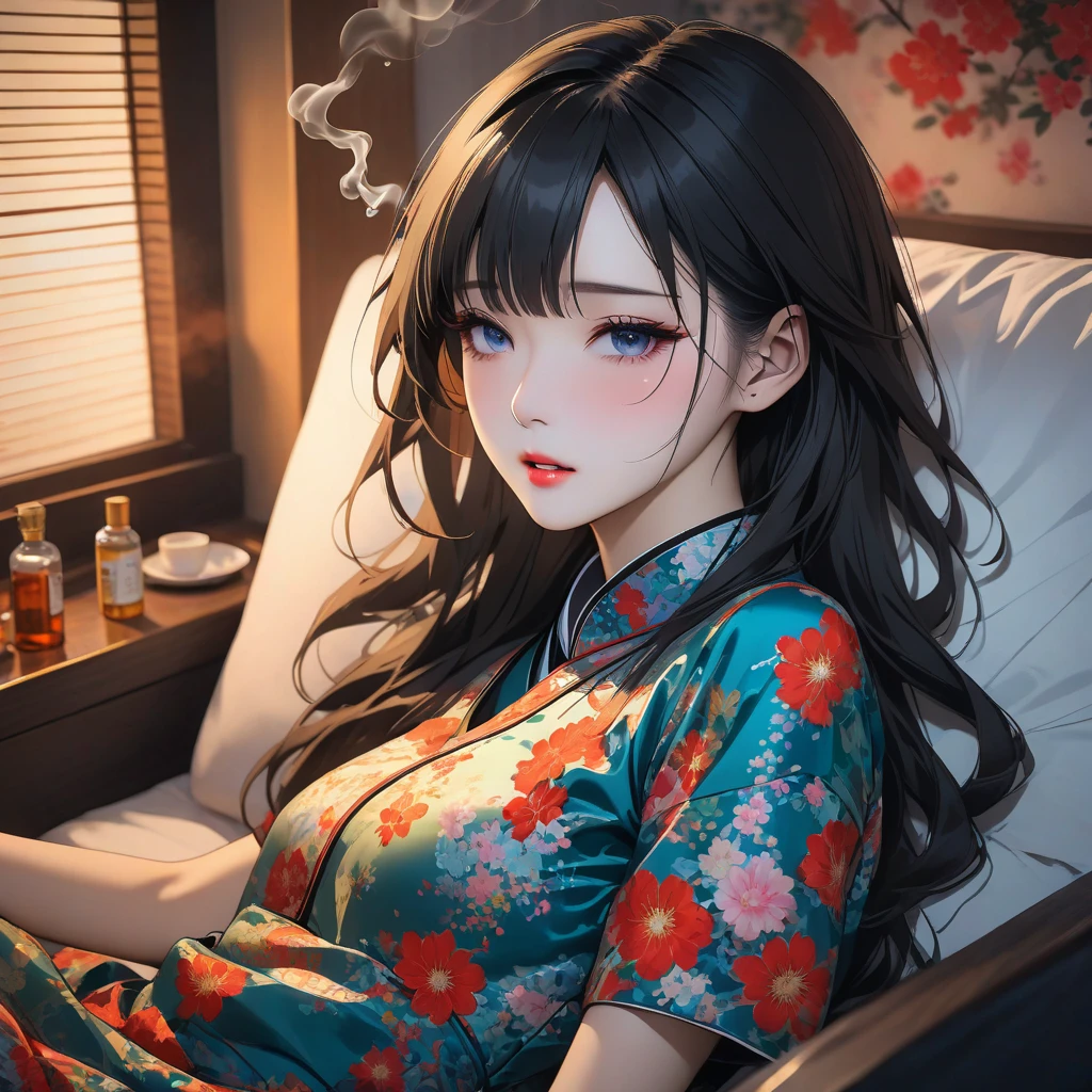 hotel room 、 in the seat, beauty、smoking、drugged up,Narcotic - SeaArt AI