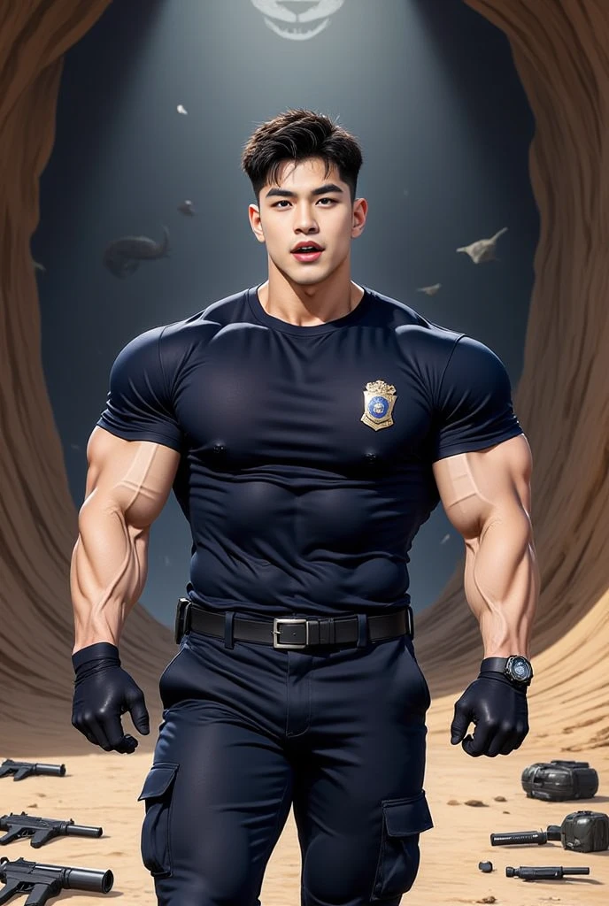 An anime-style illustration ,1 handsome man short hair ,crew cut hair ...