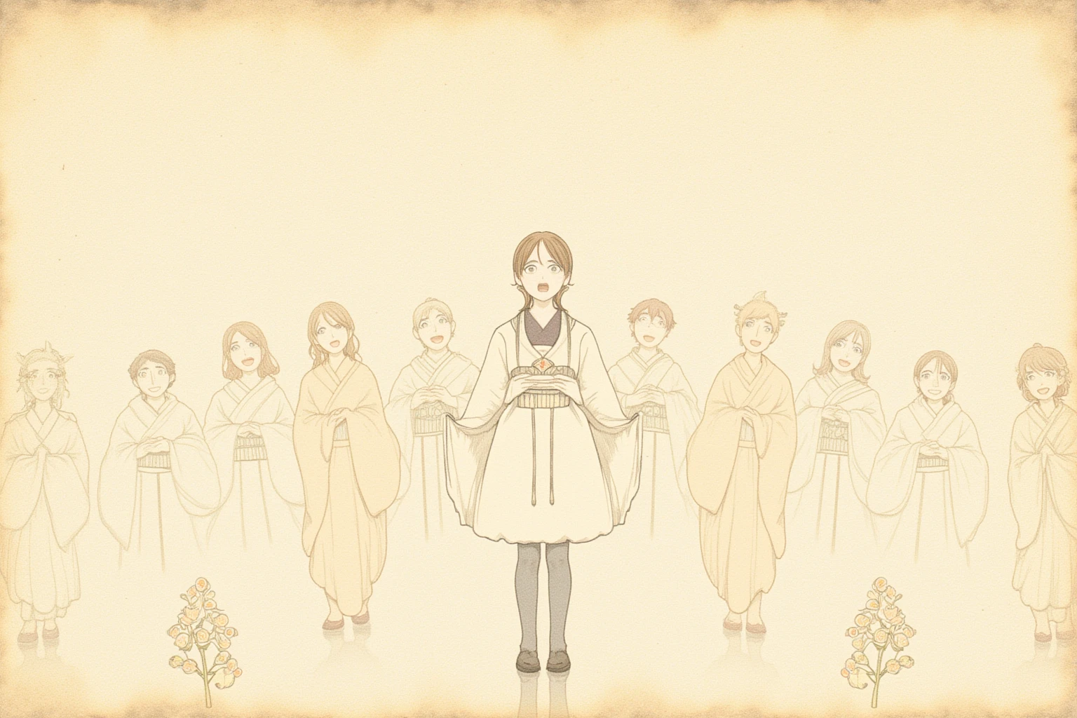 (chorus団、chorus、Hymns:1.4),drawing art on 'washi',Japanese traditional ...