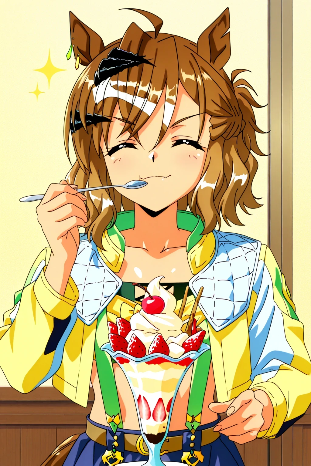 Anime girl eating a dessert with a spoon and fork - SeaArt AI