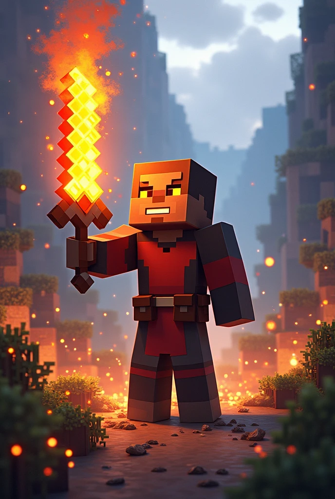Stive with Fire Sword from Minecraft - SeaArt AI